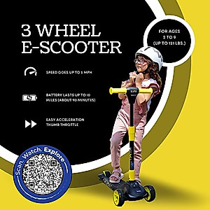 KIMI Yellow 3 Wheel Electric Scooter for Kids, Adjustable Height Folding Scooter w LED Wheel Lights & Thumb Throttle,Toddler Kids Electric Scooter 5mph Max Speed 10 Mile Range,Foldable Scooter Age 3-9