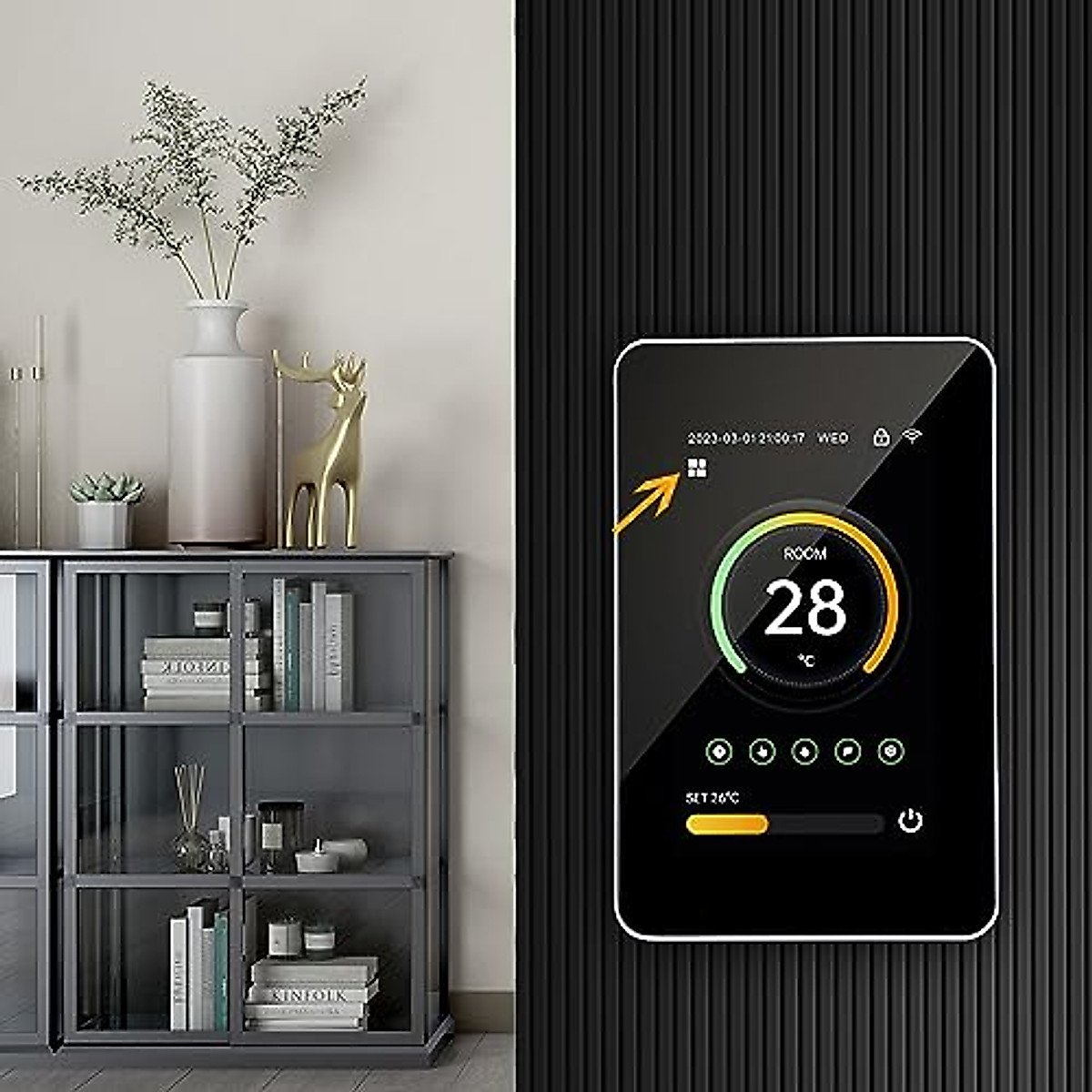 Smart WiFi Thermostat with App Control, IP20 Protection Transparent Screen 100-250VAC 1℃ Home Smart WiFi Thermostat with Screws for Water Heating (16A)