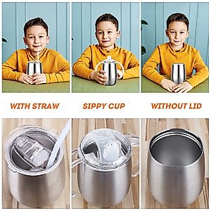 Stainless Steel Sippy Cup with Handle,8oz Spill Proof Insulate Kid Straw Tumbler with Lid,Vacuum Double Handle Sippy Cup with Lid,Double Wall Toddler Travel Mug Tumbler with Handle for School,Outdoor