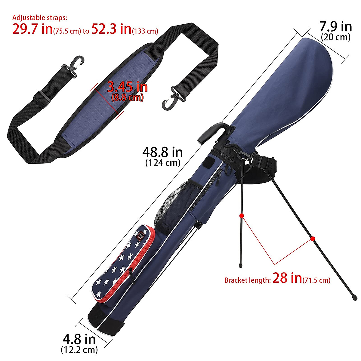Craftsman Golf Lightweight Carry Sunday Bag with Stand Multicolor Perfect for Driving Range,Par 3 Course (US Stars)