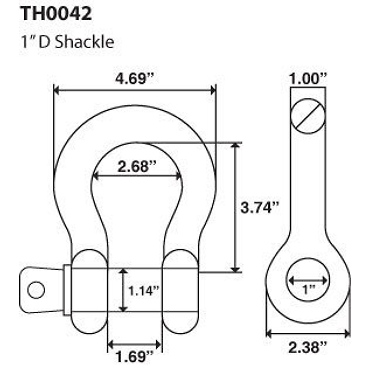TEMCo 1" x 8.5 Ton D Ring Bow Shackle with Screw Pin Clevis (Rigging/Towing/Off Road) 1 Lot