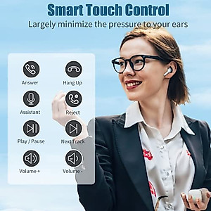 PocBuds Bluetooth Headphones Wireless Earbuds 50Hrs Playtime with Wireless Charging Case Dual Digital Display Waterproof Immersive Stereo in-Ear Earphones with Mic for Phone TV Computer Android White