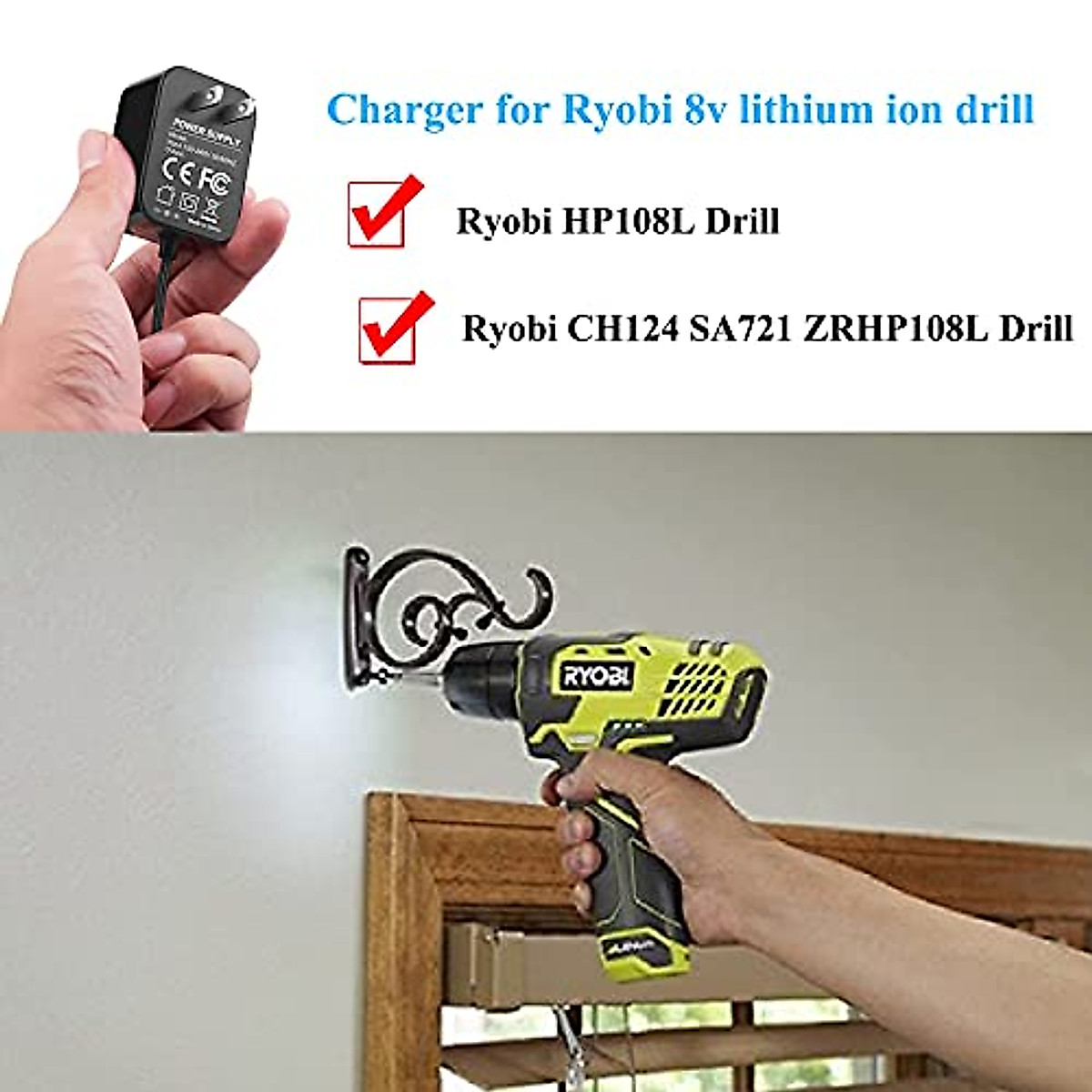 VHBW Charger Replacement for Ryobi Drill Compatible with Ryobi HP108L 8V lithium ion Drill Charger CH124 SA721 ZRHP108L Srewdriver Power Cord ( UL Listed)