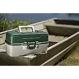 Plano 3-Tray Tackle Box with Dual Top Access, Dark Green Metallic/Off White, Premium Tackle Storage