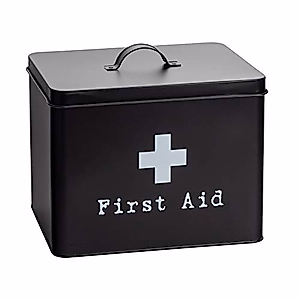 Harbour Housewares 1x Black Industrial First Aid Box - Retro Chic Vintage Style 2-Tier Steel Medicine Storage Organiser