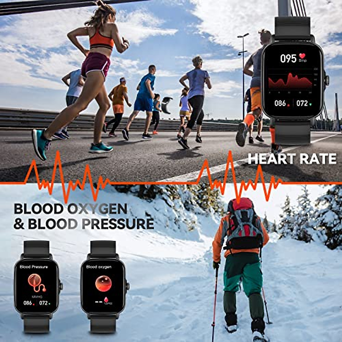 EIGIIS Smart Watch for Men 1.7" HD Waterproof Smartwatch Compatible with iPhone Samsung Android Phones Sports Fitness Tracker Watch with Heart Rate Sleep Monitor Pedometer