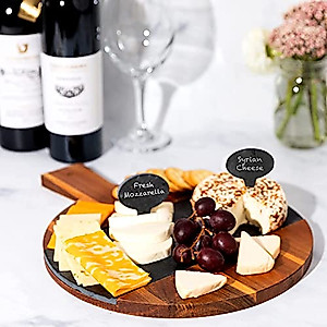 Charmont Large Round Charcuterie Board with Handle Acacia Wood Cheese Board with Slate Serving Platter Slate Cheese Markers Set and Chalk - Food, Cheese and Meat Cutting Board - 11.5 inches