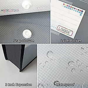 YoeeJob Plastic File Folders Legal Size Expandable Document Folder with Snap Button Closure, B4 Expanding File Wallet Envelopes Pouch with Label Pocket, 2 Packs, Black