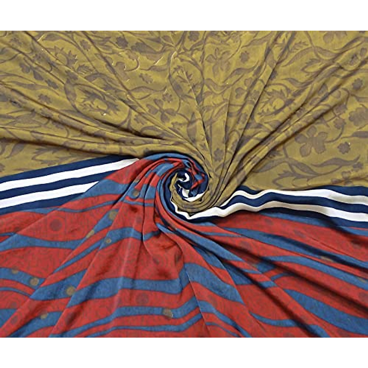 Peegli Indian Women's Crepe Silk Abstract Saree Vintage Green Sari Textile DIY 5 Yards Fabric