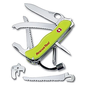 Victorinox Swiss Army Rescue Tool Pocket Knife with Pouch, Fluorescent Yellow ,111mm
