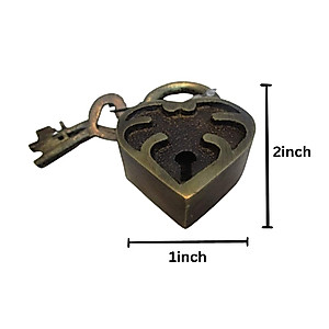 Home - Garden Brass Padlock - Lock with Keys - Working - Brass Made - Type : Small Heart - Brass Finish (51)