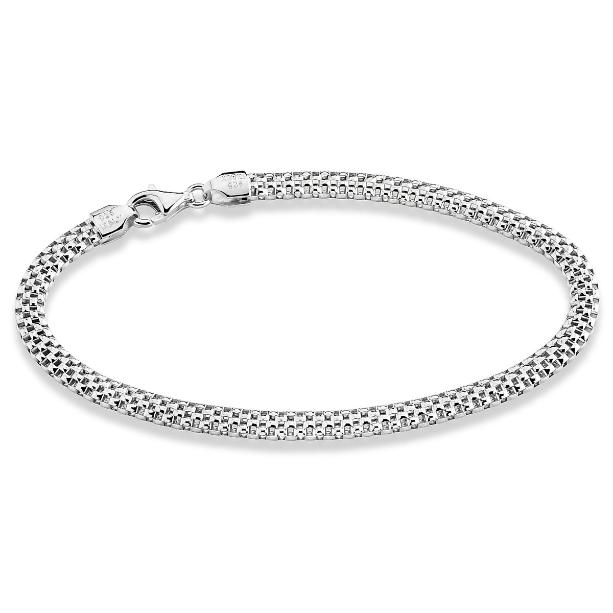 Miabella 925 Sterling Silver Italian 4mm Mesh Link Chain Bracelet for Women, Made in Italy (Length 7 Inches (Small))