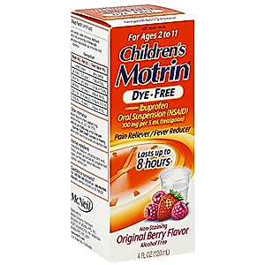 Motrin Children's Dye-Free Pain Reliever/Fever Reducer, Original Berry Flavor 4 oz (9 Pack)