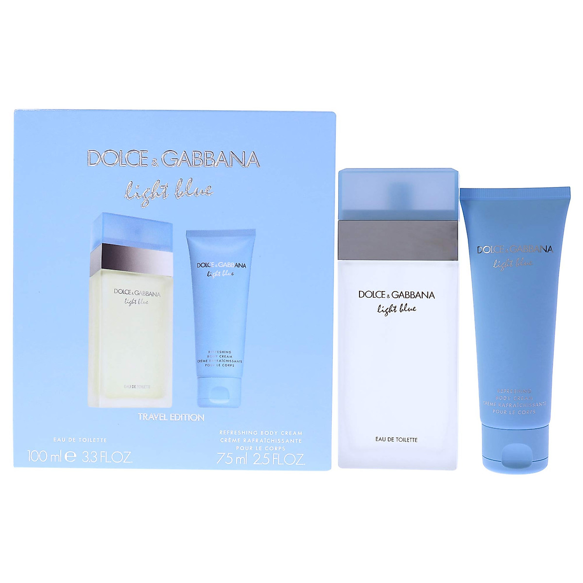 Dolce and Gabbana Light Blue Women 2 Pc Gift Set 3.3oz EDT Spray, 2.5oz Body Cream, (I0114257)