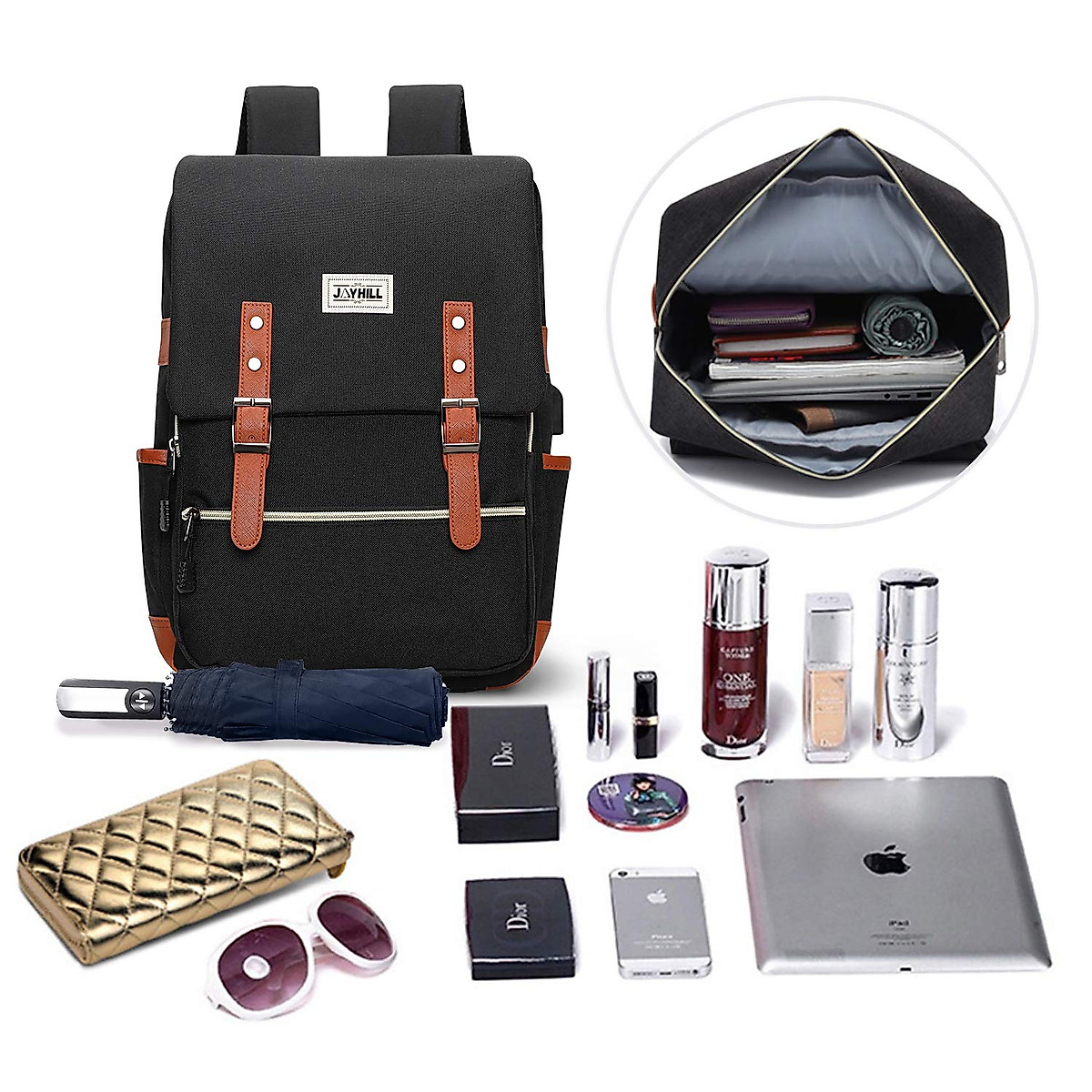 JOYHILL Vintage Laptop Backpack for Men Women, Unisex Fashion School College Rucksack, Travel Backpack Fits 15.6 Inch Laptop