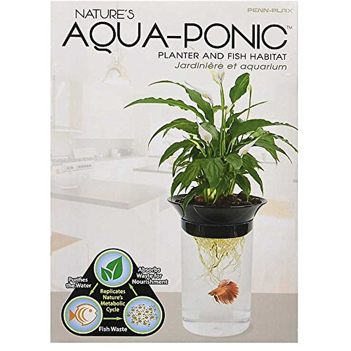 Penn-Plax (APON1) Aquaponic Planter and Aquarium for Betta Fish Tank Promotes Healthy Hydroponic Environment for Plants and Fish