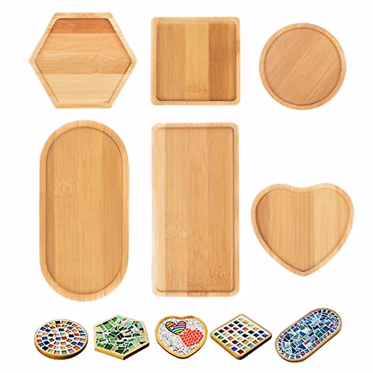 DIY Mosaic Bamboo Coasters, Blank Base Trays, Drinking Cup Coaster, Plant Coaster, Art Plate (6 Pack, Mosaic Tiles not Included)