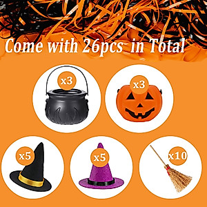 GHAMYEE 26pcs Mini Witch Hat Mini Cauldrons Witches Brooms Cauldron Halloween Decor Mini Witches Hat for Crafts Party Favors for Table Wine Bottle Dollhouse Accessory Miniatures Halloween Candy Craft