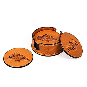 Leather Coasters for Drinks Set of 6 with Holder-Protect Your Furniture from Stains (Walnut)