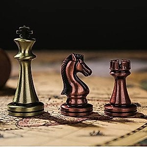12 Inches Chess Set with Folding Wooden Chess Board and Classic Handmade Standard Pieces Metal Chess Set for Kids Adult