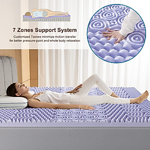 UniPon 3 Inch Egg Crate Memory Foam Mattress Topper, Lavender Infused Mattress Topper, 7 Zones Memory Foam Bed Topper, CertiPUR-US Certified (Queen)