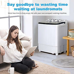 ROCSUMOO Portable Washing Machine with 17.6lbs Capacity, Laundry Washer(11lbs) and Spiner(6.6lbs) Combo, Mini Twin Tub Lavadora Portatil with Built-in Drain Pump for Apartment, RV and Dormitory