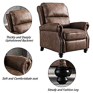CANMOV Pushback Recliner Chair Leather Armchair Push Back Recliner with Rivet Decoration Single Sofa Accent Chair for Living Room, Chocolate