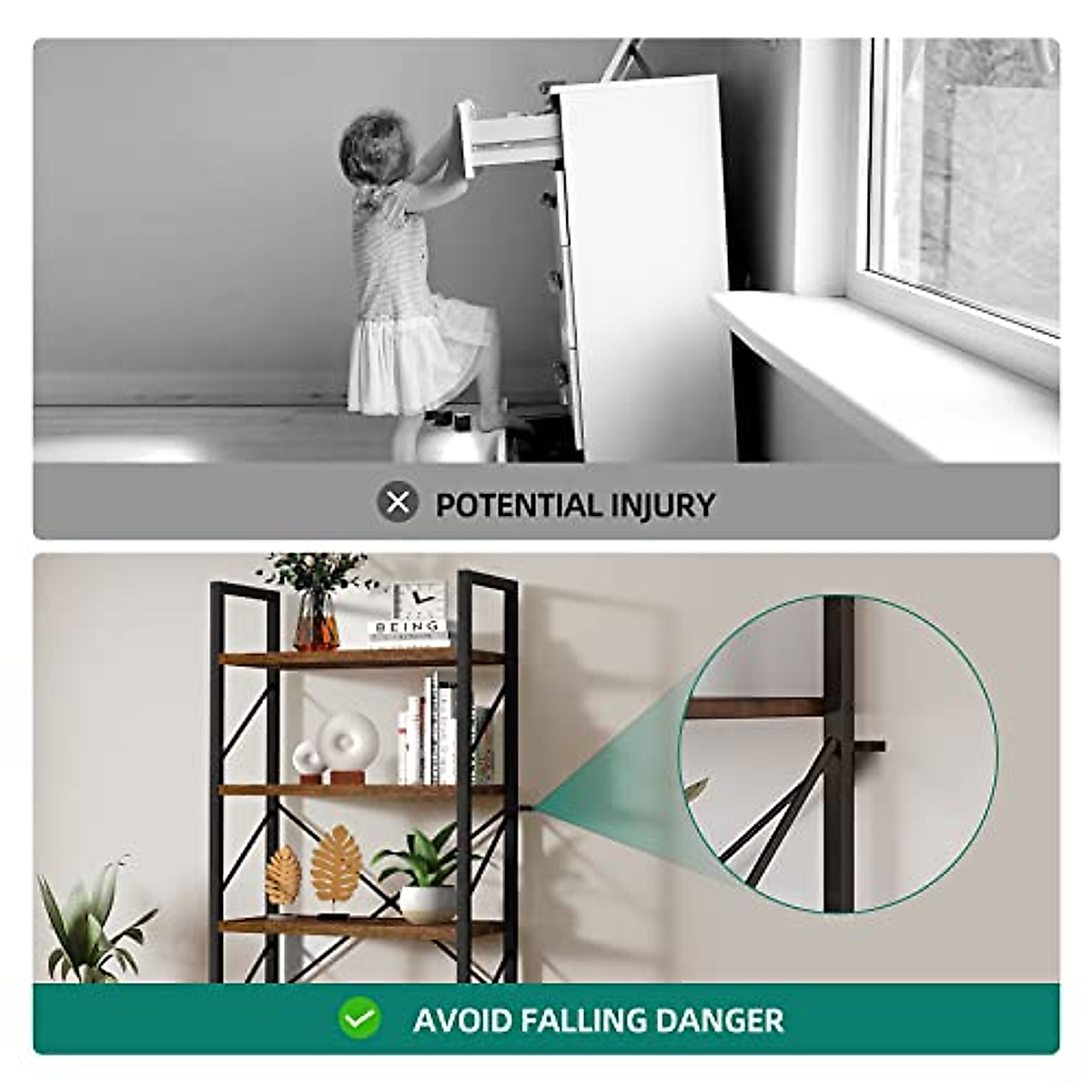 YITAHOME 5 Tiers Bookshelf, Artsy Modern Bookcase, Book Rack, Storage Rack Shelves Books Holder Organizer for Books/Movies in Living Room/Home/Office - Rustic Brown (FTOFBC-0016)