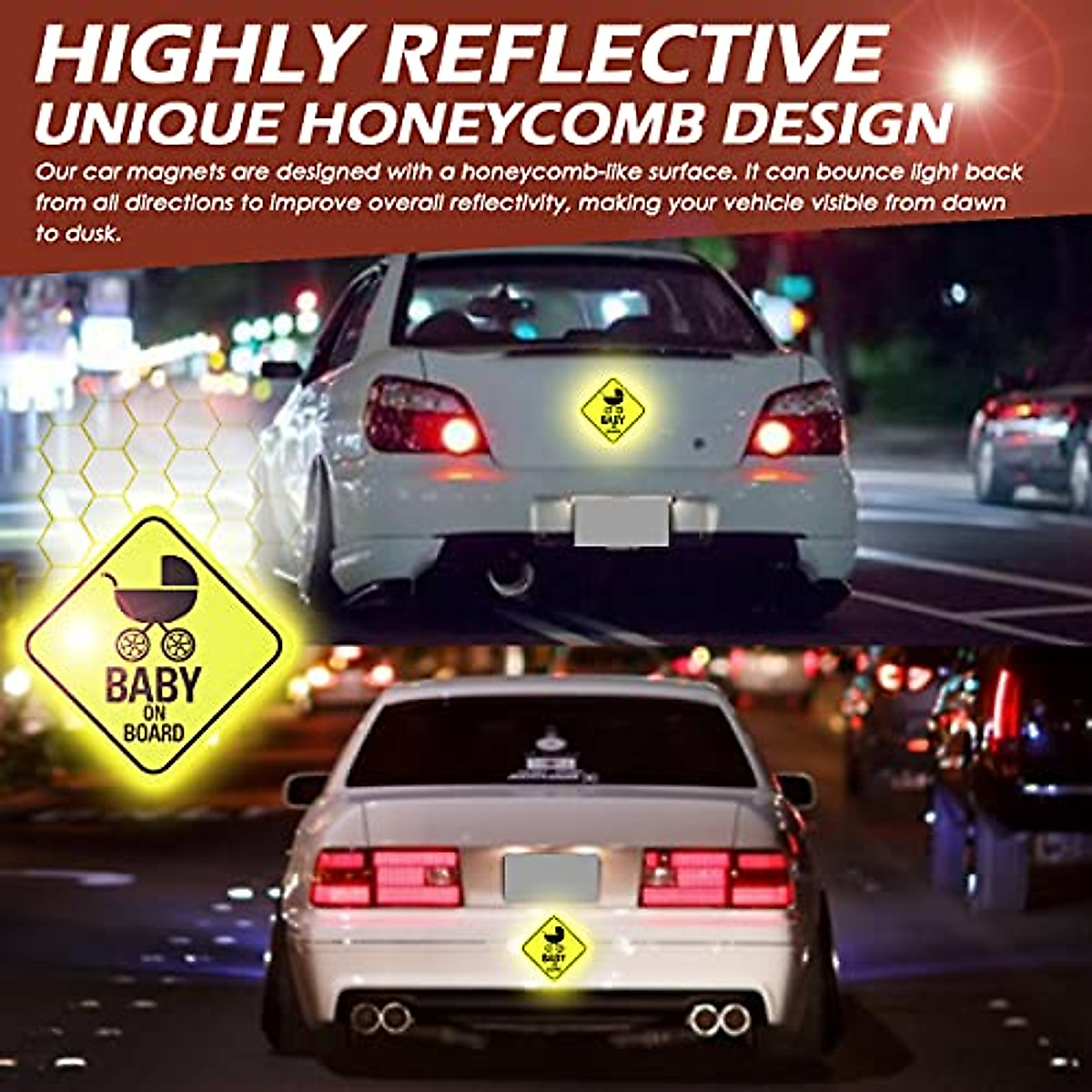 [Heavy-Duty] 3 Pack Reflective Safety Baby On Board Large Car Magnet Signs, 5x5 inch, Waterproof Weatherproof, Golden Yellow (Type A, 3 Pack)