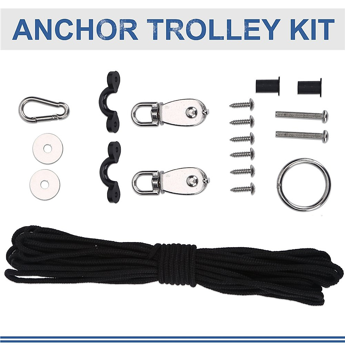 Dioche Anchor Trolley Kit, Stable Kayak Canoe Anchor Trolley Kit System with Pulley Pad Eye Ring Hook Set, Kayak Accessories for Kayaks Canoes Boat