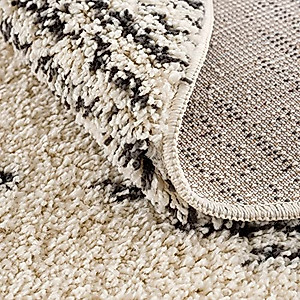 Hauteloom Berber Shag Collection - Howth Farmhouse Living Room Bedroom Round Area Rug with Tassel - Fluffy Plush High Pile Carpet - Southwestern Bohemian Tribal Style - Beige, Black - 7'10" Circle