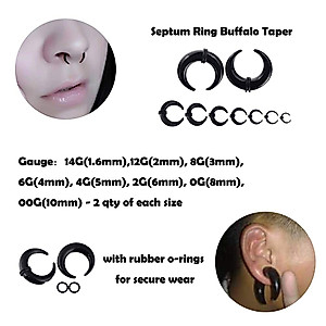 YOFANST Acrylic Crescent Shaped Horseshoes Taper Set Pincher Septum Rings Gauges 14G 12G 10G 8G 6G 4G 2G 0G 00G, 9 Black Pairs
