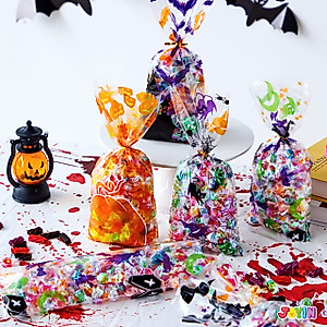 JOYIN 150 PCS Halloween Cellophane Candy Bags Clear Treat Bags with Twist Ties, Trick or Treating Bags, Halloween Goodie Bags Non Candy Cookie Bags for Kids Halloween Party Favors Supplies