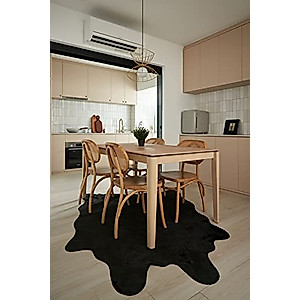 NativeSkins Faux Cowhide Rug Large (4.6ft x 6.6ft) - Black Midnight Cow Print Area Rug with No-Slip Backing