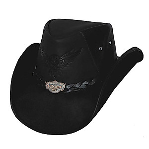 Bullhide Hats Men's King of The Road Leather Cowboy Hat, 3 3/8" Brim, Black, X-Large