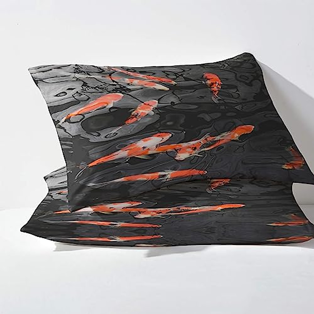 Koi Fish Sheets Full Size, Japanese Bed Sheets, Patterned Bedding Sheets & Pillowcases 4 Piece Set - Soft Microfiber Deep Pocket Fitted Sheet & Flat Sheet & 2 Pillow Cases K8-&-349