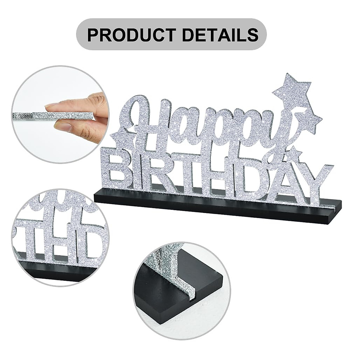 TONIFUL Glitter Silver Letter Happy Birthday Sign Centerpieces for Table Birthday Party Supplies Birthday Favor Decoration for 30th 40th 50th 60th 70th 80th 90th 100th Birthday Table Decoration