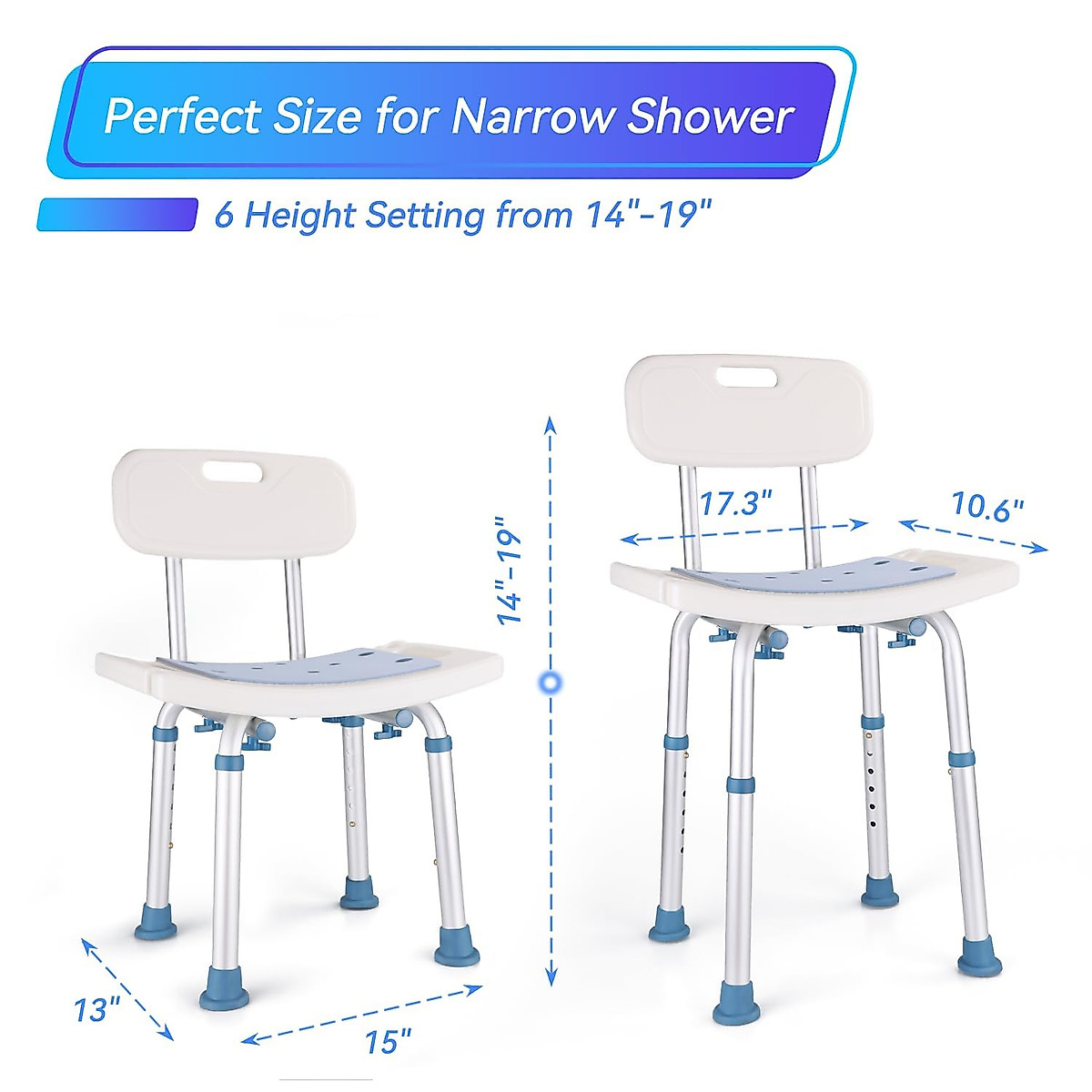 Icedeer 2 in 1 Shower Chair Seat with Removable Back, Shower Chair for Inside Shower and Bathtub, Adjustable Shower Stool for Elderly, Handicap, Pregnant, Disabled—Tool-Free Assembly(350 lb Capacity)