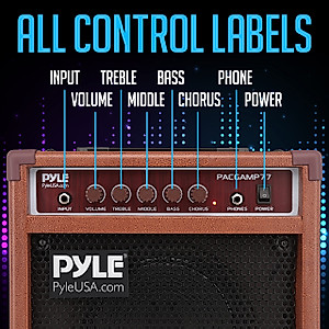 Pyle Acoustic Electric Guitar Amplifier, 15 Watt Portable Mini Amp with Chorus, Volume, Bass, Middle, and Treble Knobs, Headphone Output, Small 8 Inch Speaker for Practice and Portability