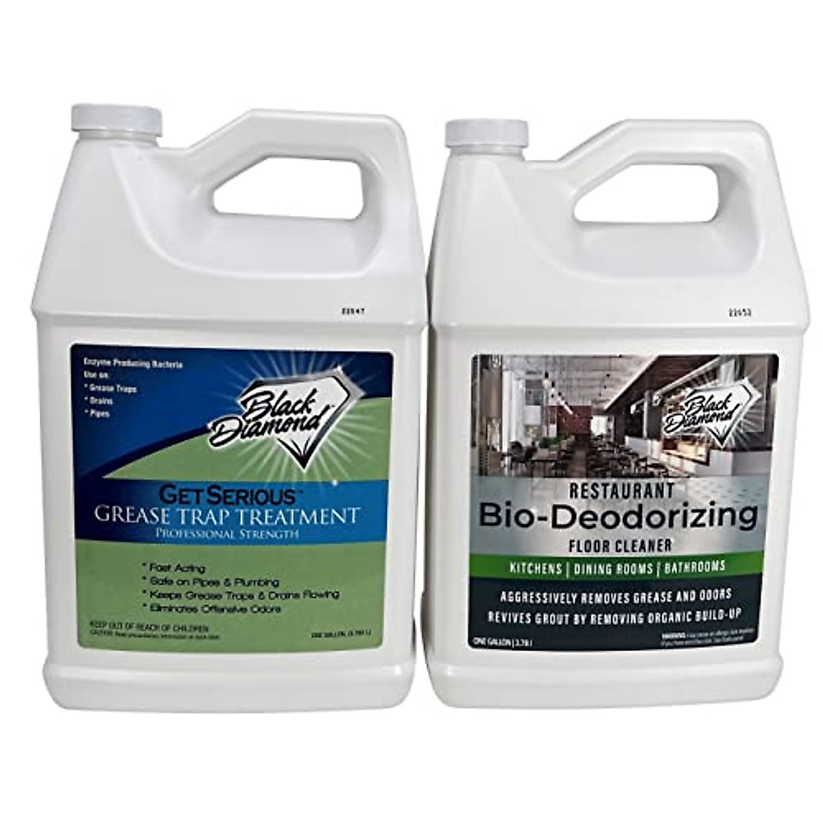 Black Diamond Stoneworks GET SERIOUS Grease Trap Treatment and Odor Control 1-G AND Restaurant Bio-Deodorizing Floor Cleaner Heavy Duty Commercial Concentrated Enzyme Degreaser, Odor Eliminator 1-G