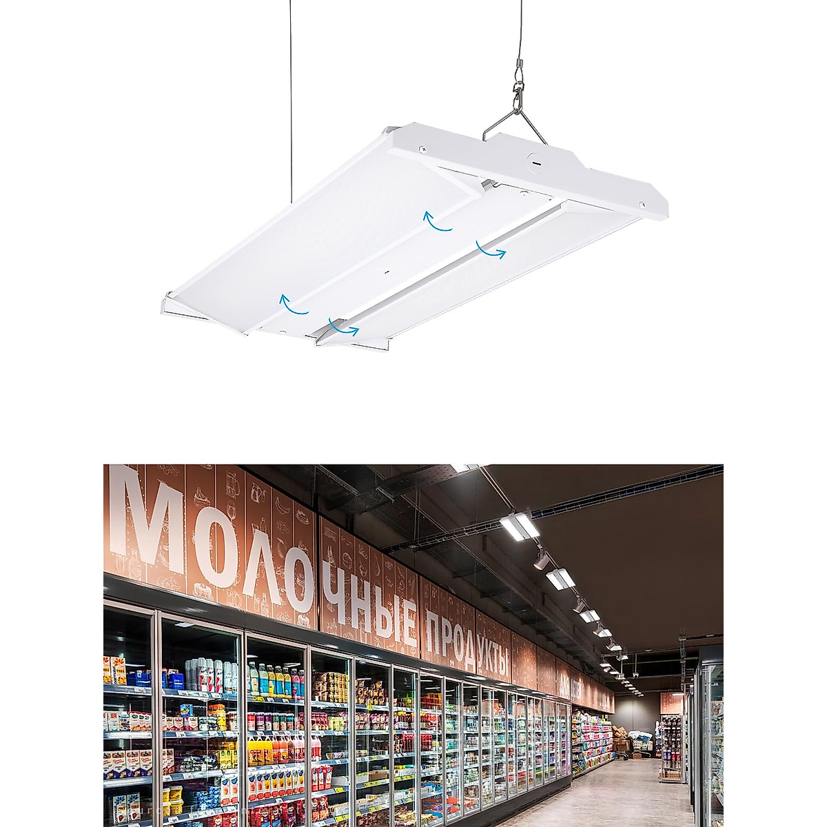 LEONLITE LED Linear High Bay Light 2FT, 220W 29700LM Adjustable Tilt Linear High Bay Shop Light, 135LM/W, 120-277V, 0-10V Dimmable Commercial Hanging Linear Shop Lights for Garage, 5000K Daylight, ETL