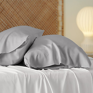 Bedsure Cooling Pillow Cases Queen Size Set of 2, Rayon Derived from Bamboo Cooling Pillowcase for Hot Sleepers, Soft & Silky Pillow Covers with Envelope Closure, Light Grey, Gifts, 20x30 Inches