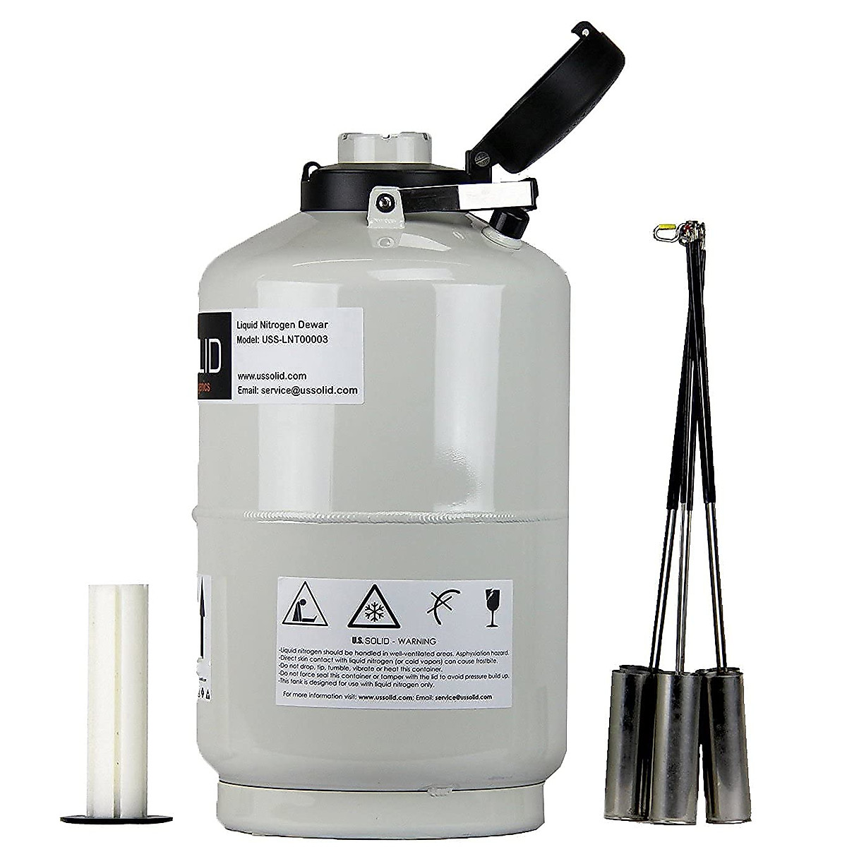 U.S.SOLID 10L Cryogenic Container Liquid Nitrogen LN2 Tank Dewar with Straps 6 Canisters