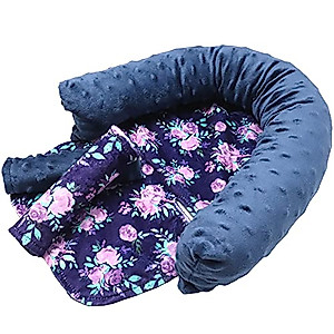 Baby Carseat Headrest and Strap Covers, Purple Floral Minky Infant Strollers Head Support & Seat Belt Cover, Toddler Strollers Headrest and Neck Cover, Car Accessories for Newborn Boys & Girls