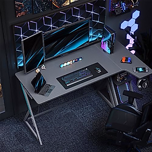 CubiCubi Aurora Gaming Desk with Carbon Fiber Surface, 40 Inch L Shaped Desk with Storage Shelves, Small Corner Computer Desk with Monitor Shelf, Gamer Desk PC Table, Grey