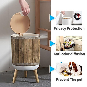 LGCZNWDFHTZ Small Trash Can with Lid for Bathroom Kitchen Office Diaper Barrel Wood Background Bedroom Garbage Trash Bin Dog Proof Waste Basket Cute Decorative