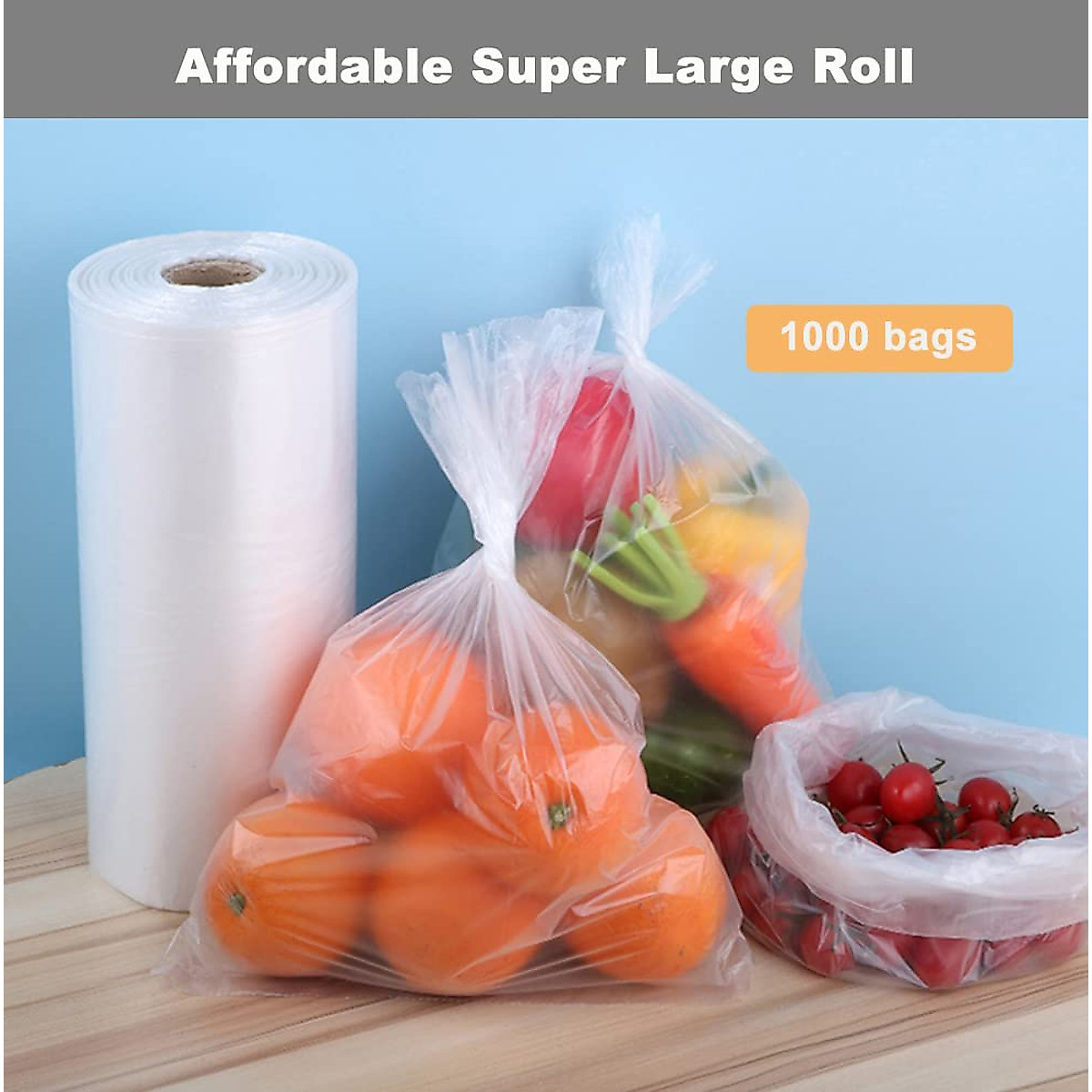 9.8 X 13.8 Inch Plastic Produce Bags Roll, 1000 Bags of 1 Big Roll for Fruits, Vegetable, Bread, Clear Kitchen Food Storage Bags (Medium)