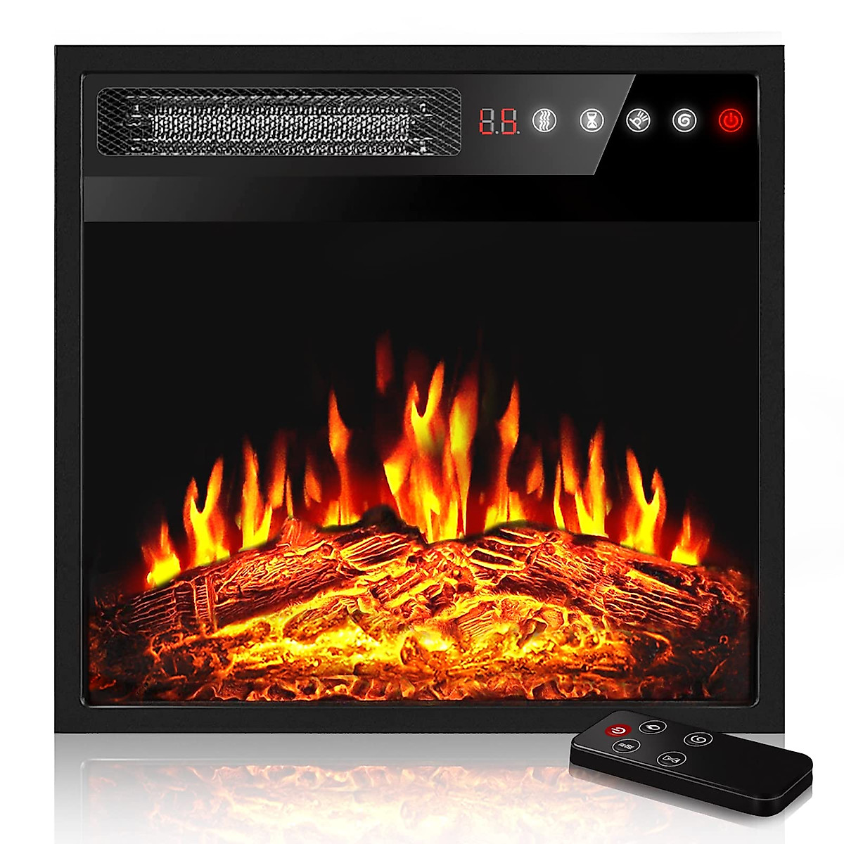 BOSSIN 18 Inch Electric Fireplace Insert with LED Realistic Flame,Small Recessed Fireplace Heater with Touch Screen&Remote Control,Portable Compact Fireplace with Adjustable Flame, Timer 750/1500W