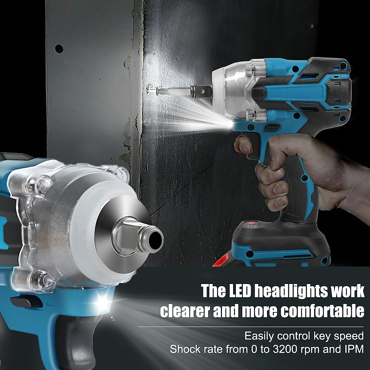 Jadeshay 21V Brushless Impact Wrench, Cordless Electric Screwdriver, Rechargeable Drill Driver with US Plug, 1/2” Drive