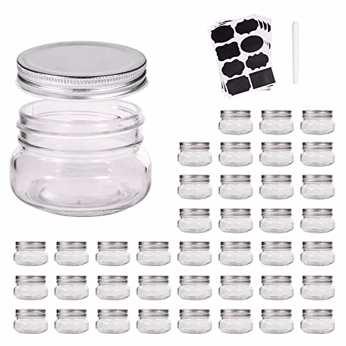 Accguan Mini Mason Jars,glass jar 5OZ With Lids（Silver,Ideal for Jam,Honey,Wedding Favors,Shower Favors,40 PACK